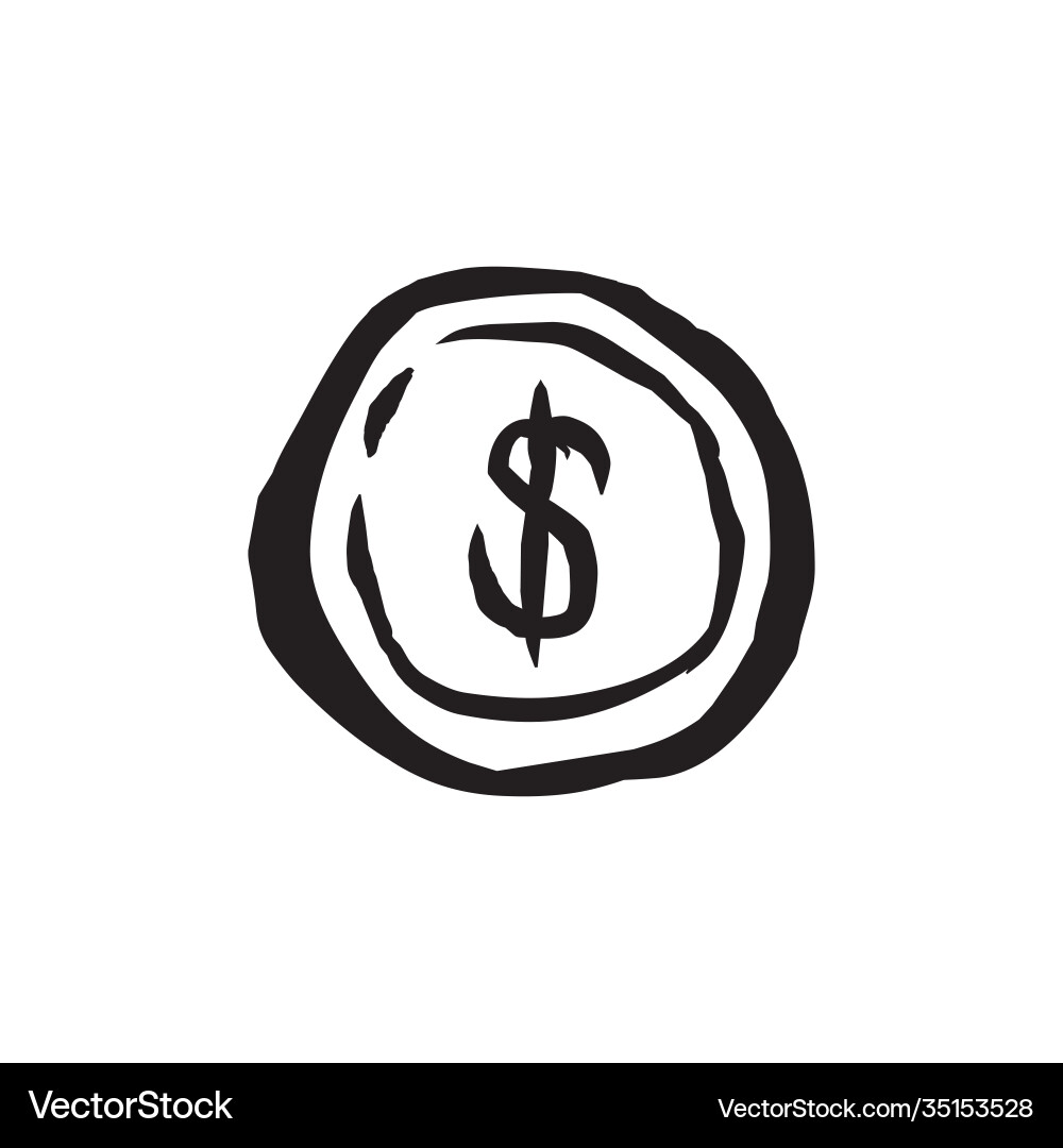 Hand drawn coin icon logo design template Vector Image