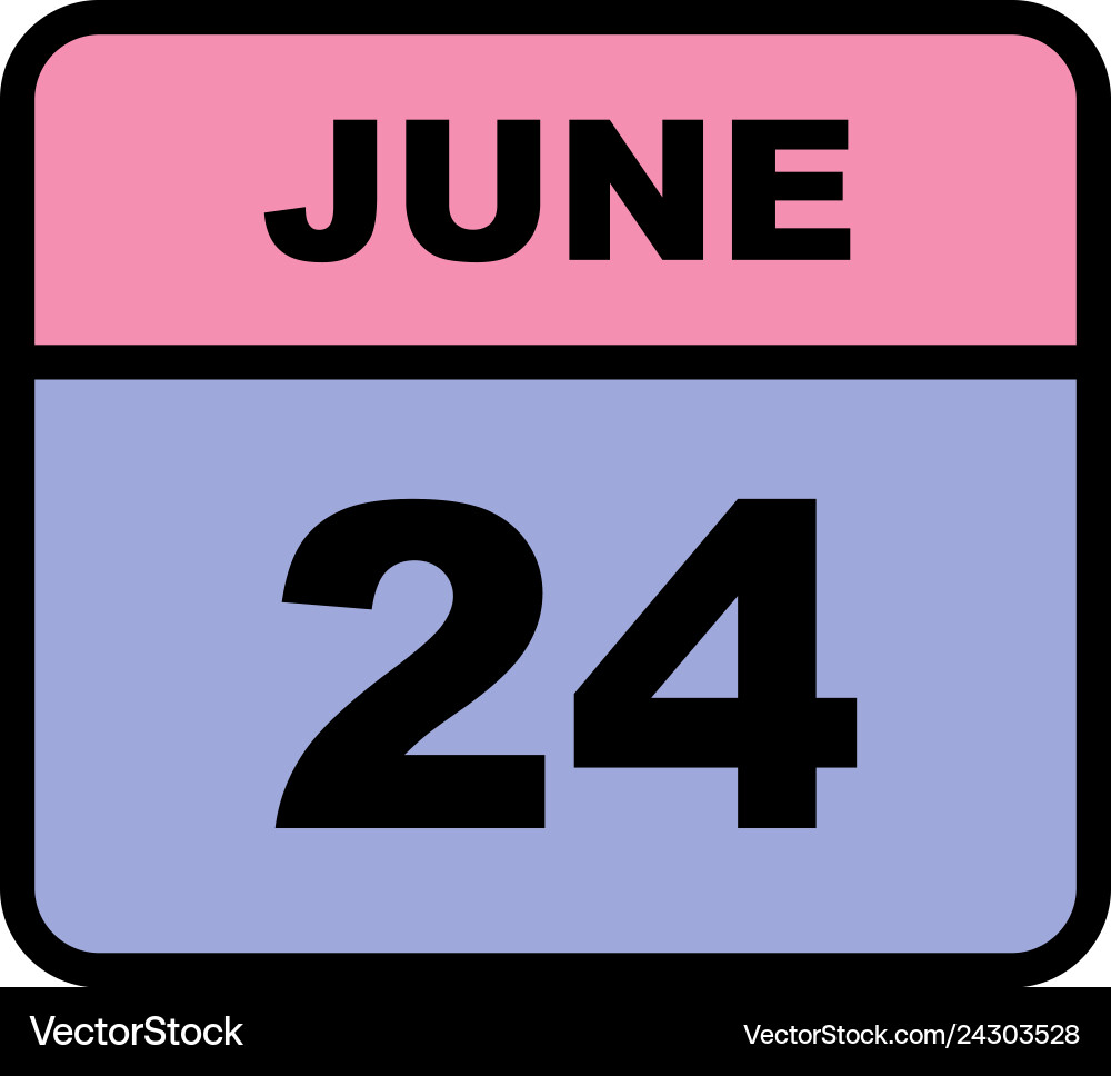 June 24th date on a single day calendar Royalty Free Vector