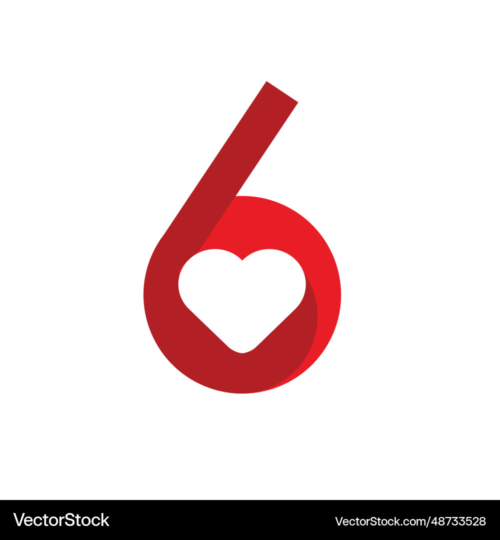 Letter 6 logo six love design Royalty Free Vector Image