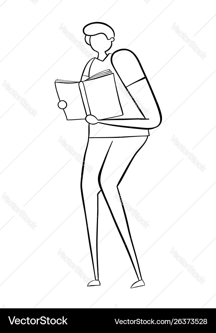 Man standing and reading book hand-drawn black Vector Image