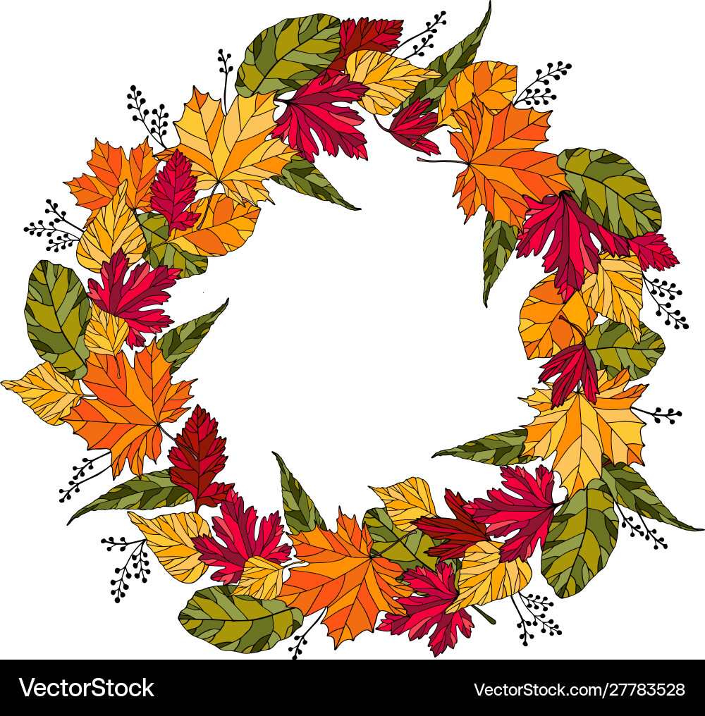 Round frame autumn colored leaves Royalty Free Vector Image
