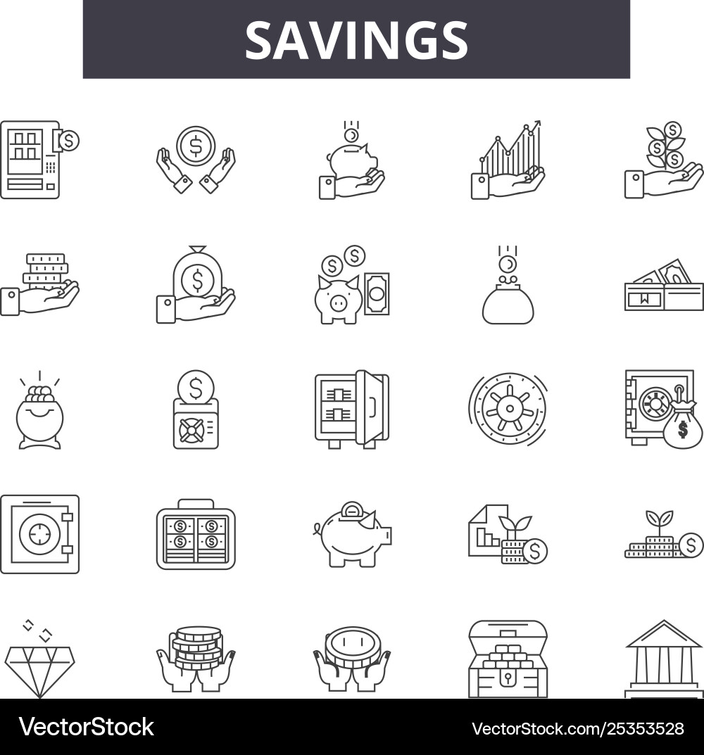 Savings line icons signs set linear Royalty Free Vector