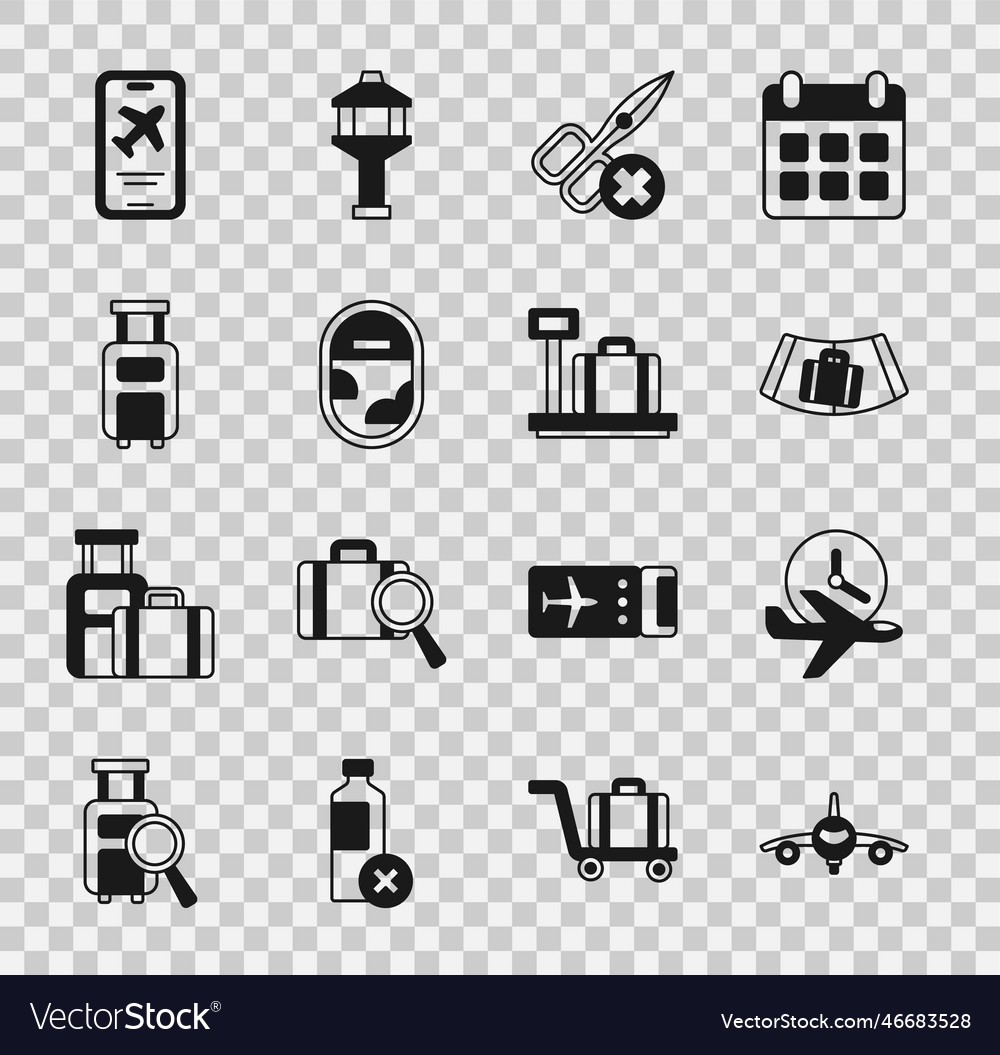 Set plane flight time conveyor belt Royalty Free Vector Set plane flight time conveyor belt Royalty Free Vector