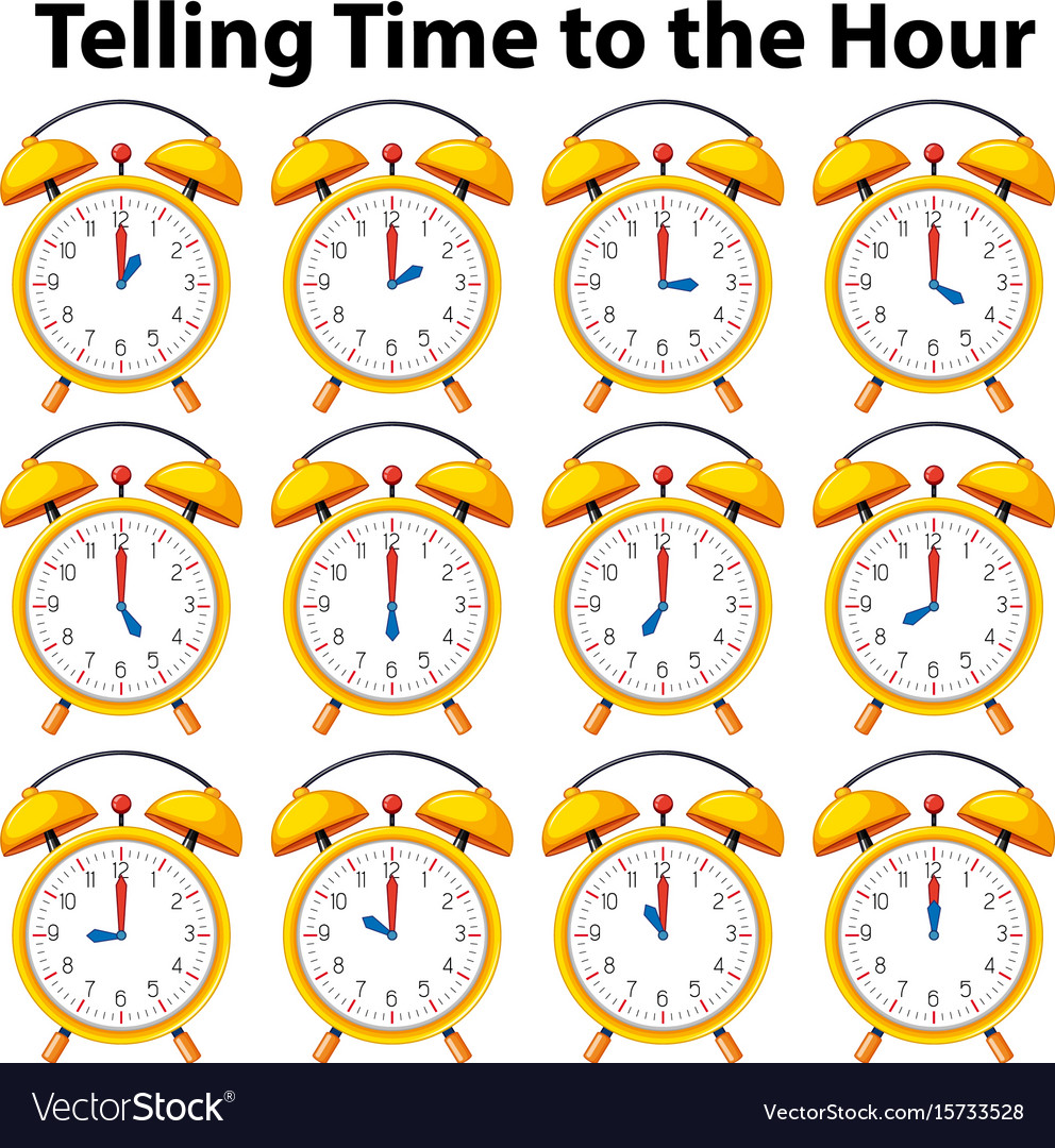 Telling Time To Hour On Yellow Clock Royalty Free Vector