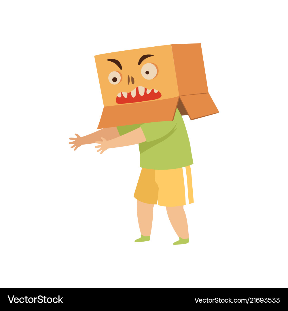 Boy playing scary monster with a cardboard box Vector Image