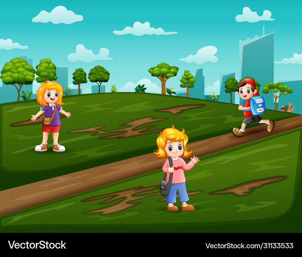Cartoon children going to school Royalty Free Vector Image