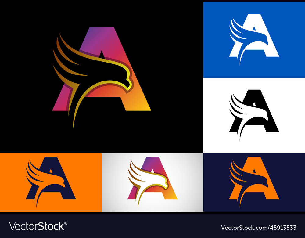 Initial a monogram letter with eagle head Vector Image
