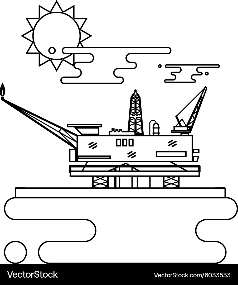 Offshore oil platform in the blue ocean flat Vector Image