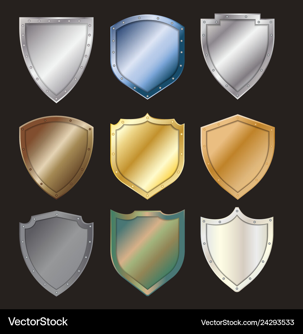 Protected steel shield steel icon sign set layout Vector Image