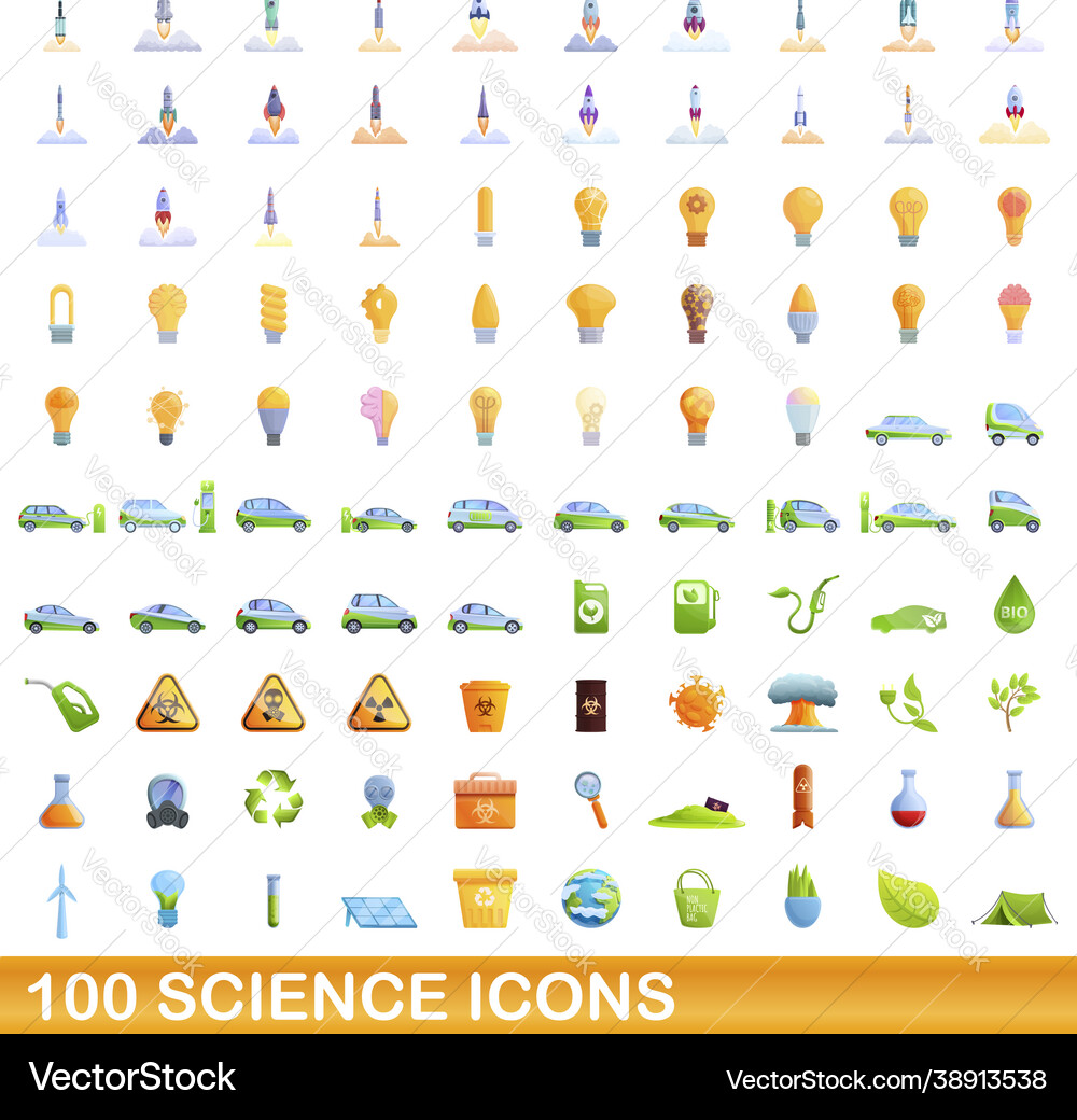 100 science icons set cartoon style Royalty Free Vector