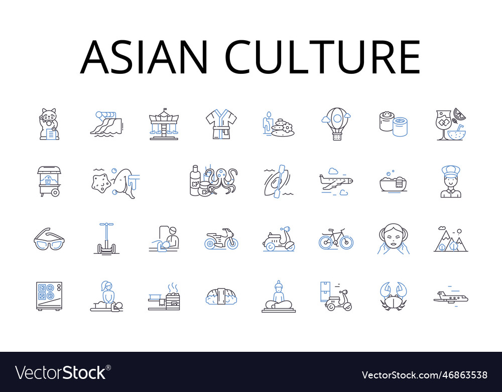 Asian culture line icons collection eastern Vector Image