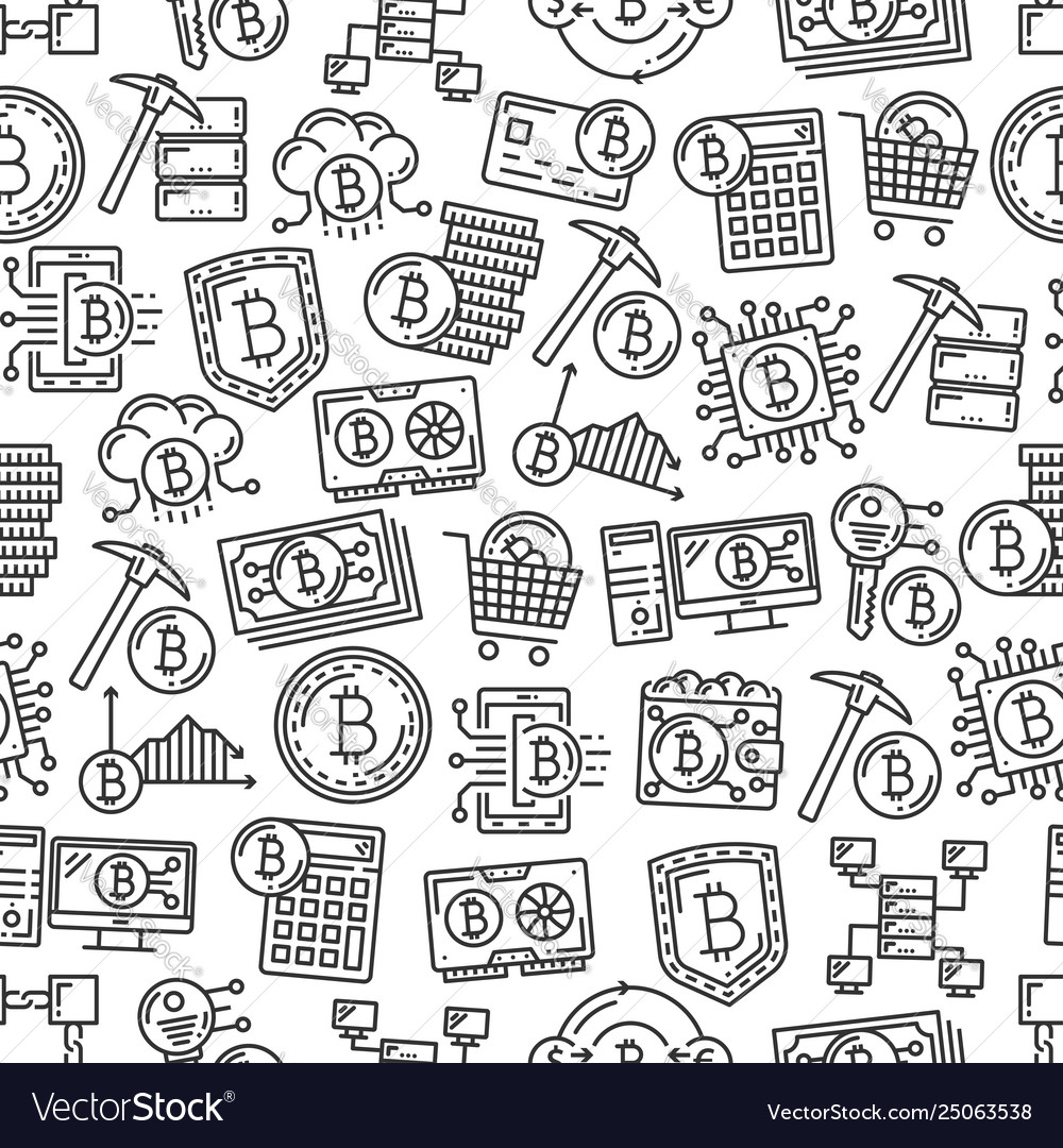 Cryptocurrency mining bitcoin seamless pattern Vector Image