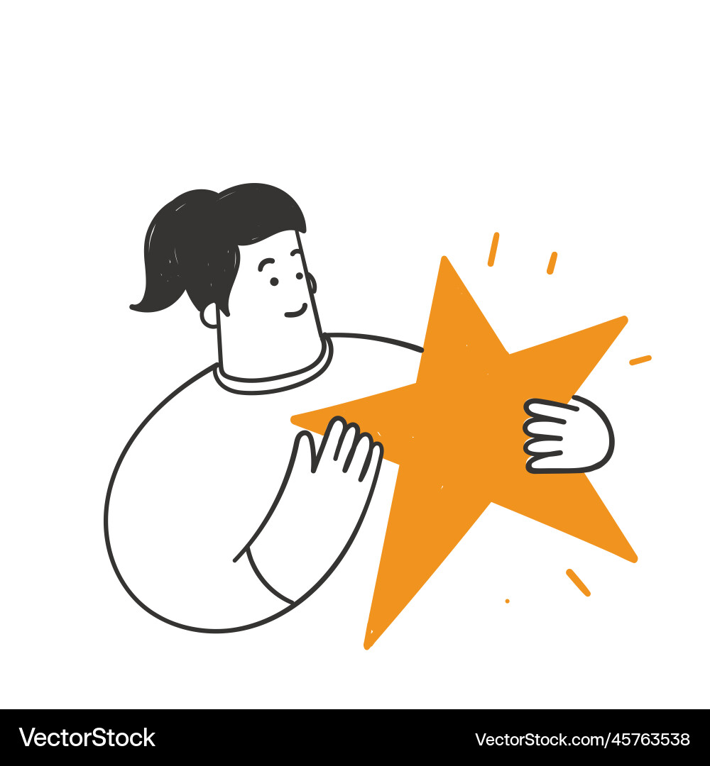 Hand drawn doodle person holding gold star Vector Image
