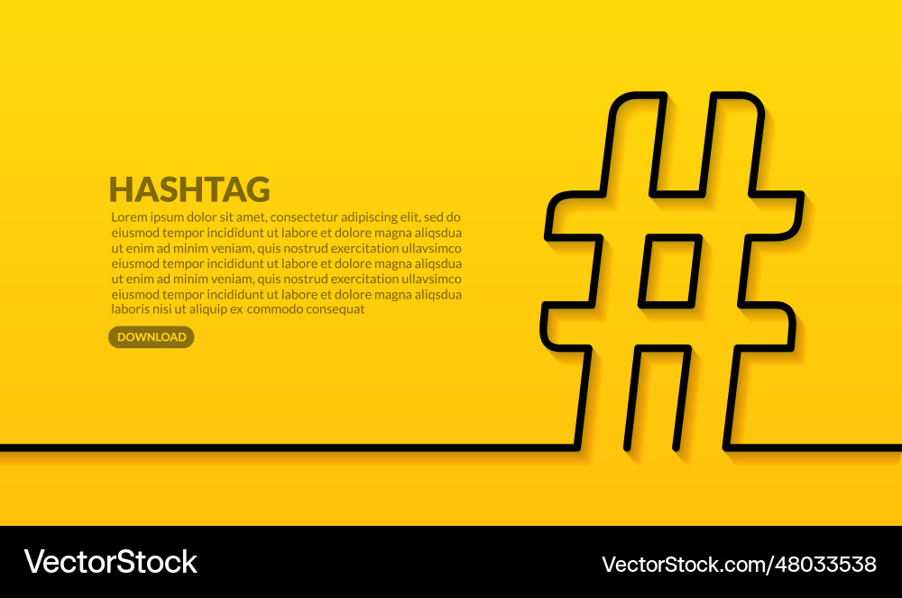 Hashtag minimal line design on yellow background Vector Image