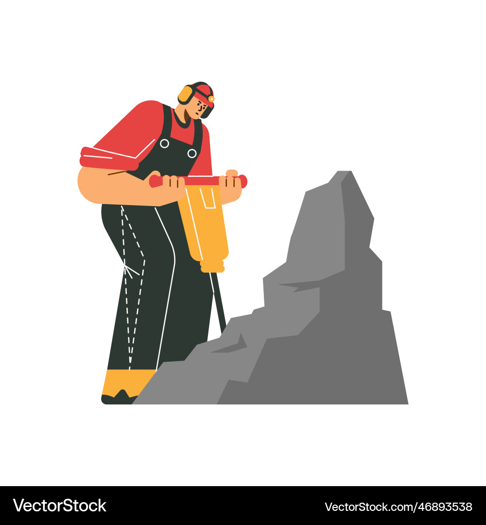 Miner drilling rock to extract minerals flat Vector Image