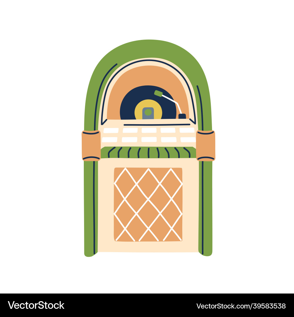 Retro jukebox with vinyl juke box music machine Vector Image