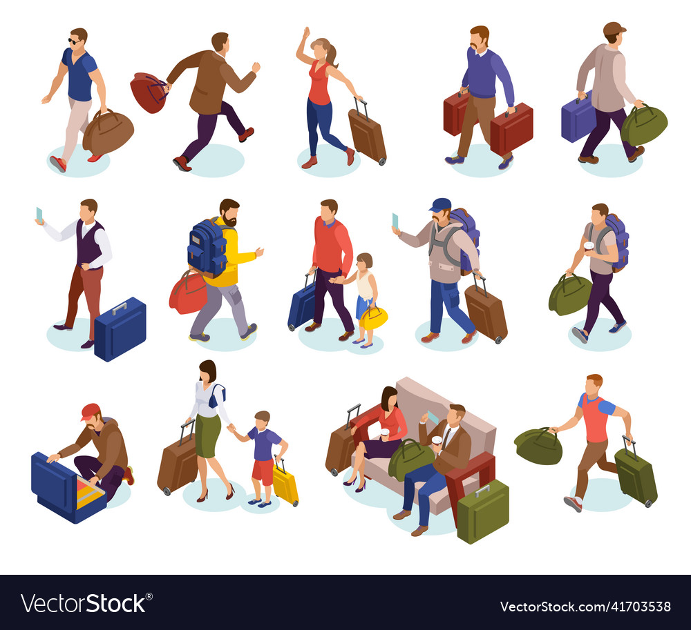 Travel People Isometric Icons Set Royalty Free Vector Image