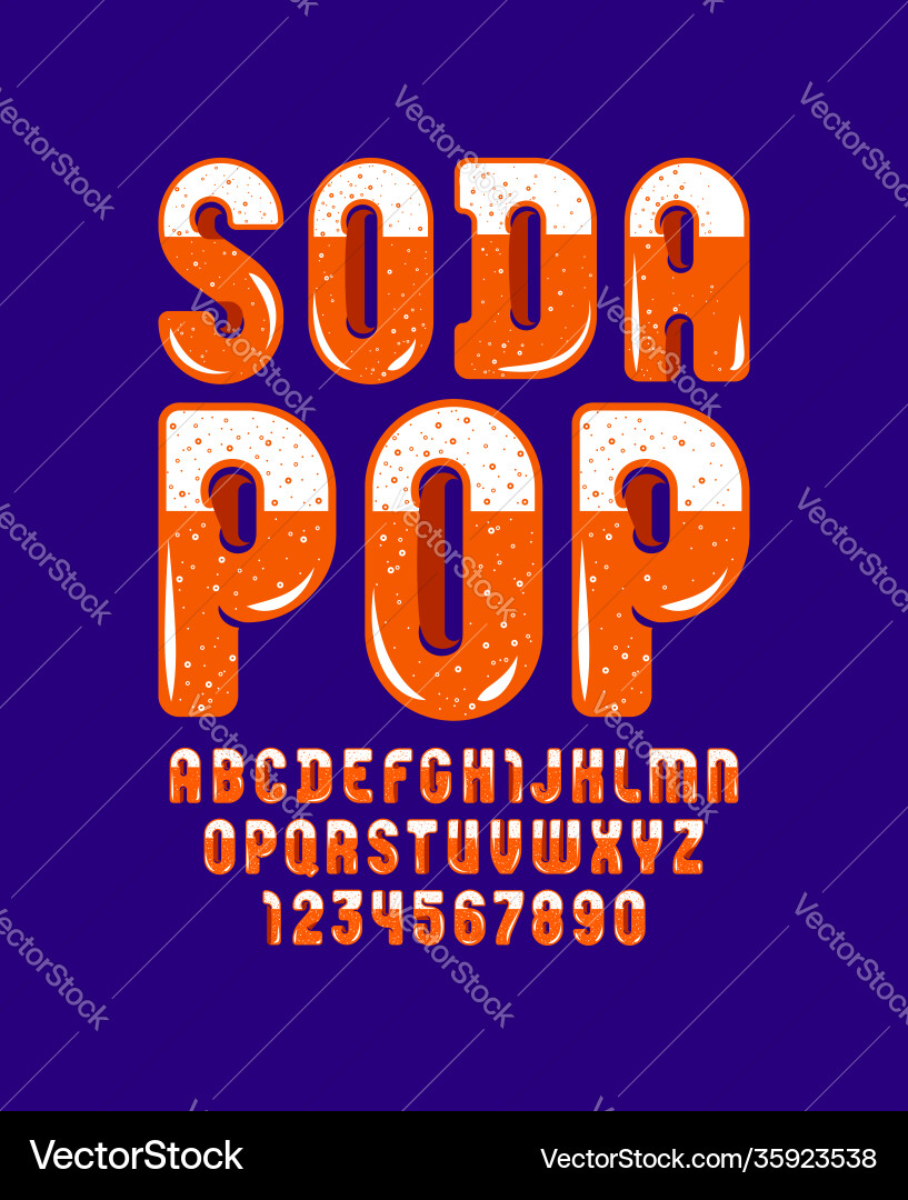 Trendy glossy font orange alphabet Royalty Free Vector Image
