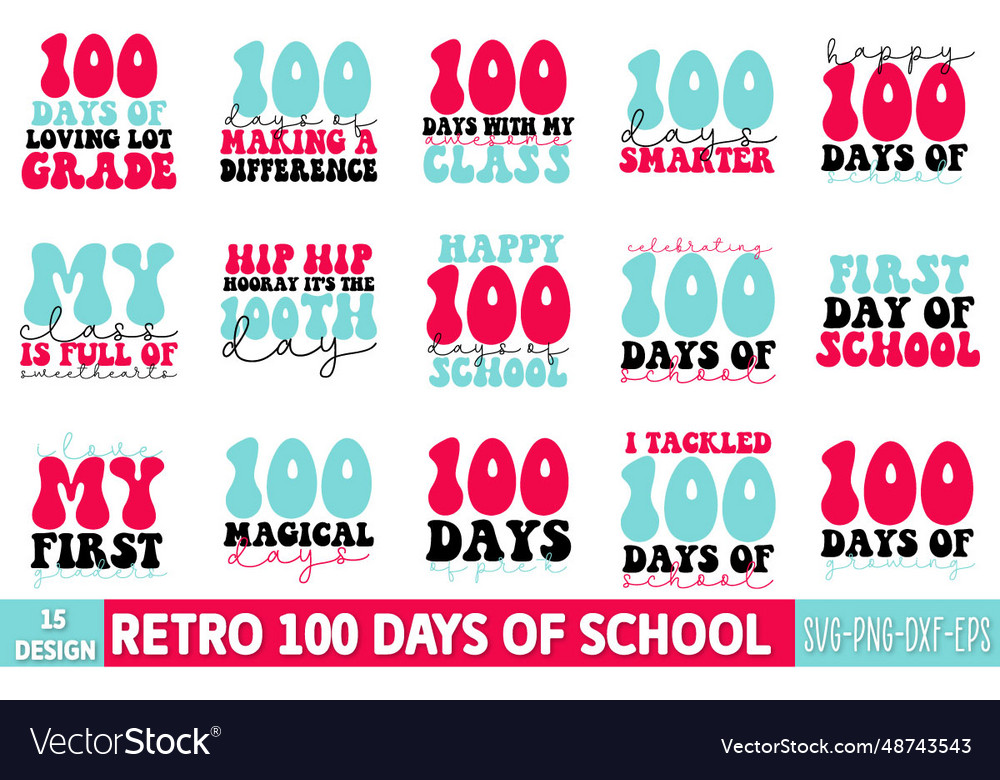 100 days of school retro design bundle file Vector Image