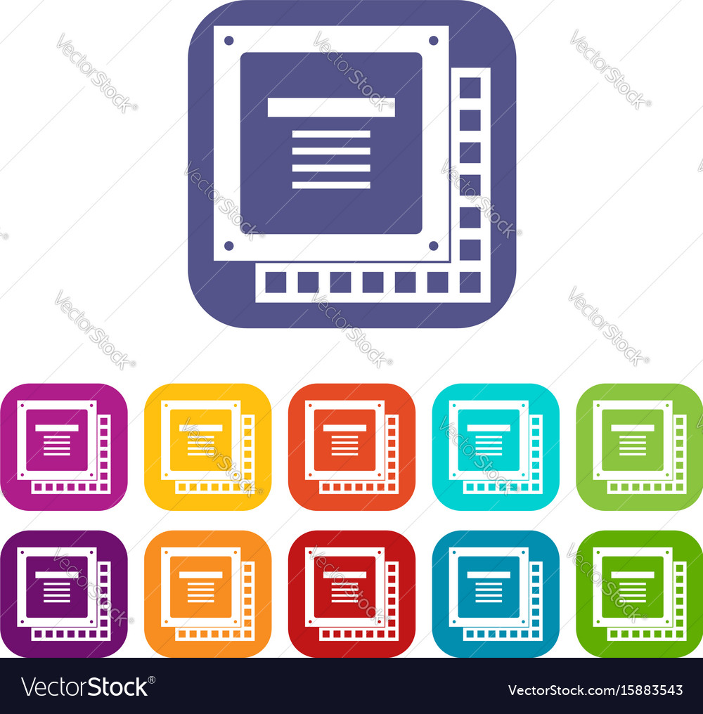 Computer cpu processor chip icons set flat Vector Image