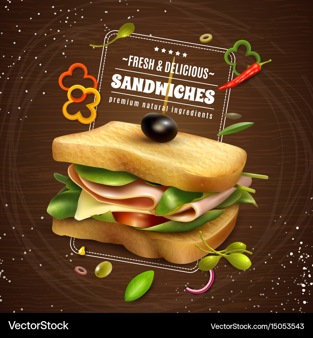 Fresh sandwich wooden background Royalty Free Vector Image