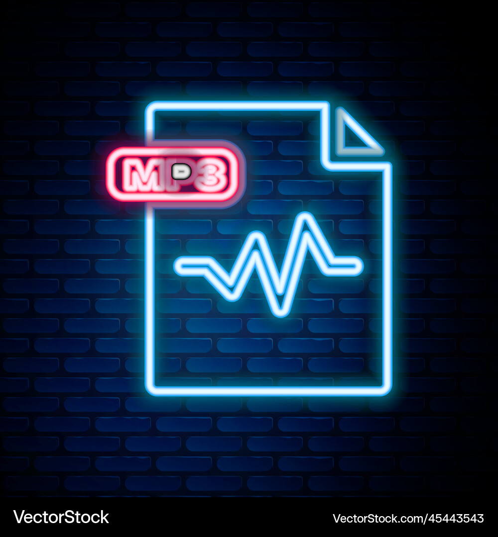 Glowing neon line mp3 file document download mp3 Vector Image