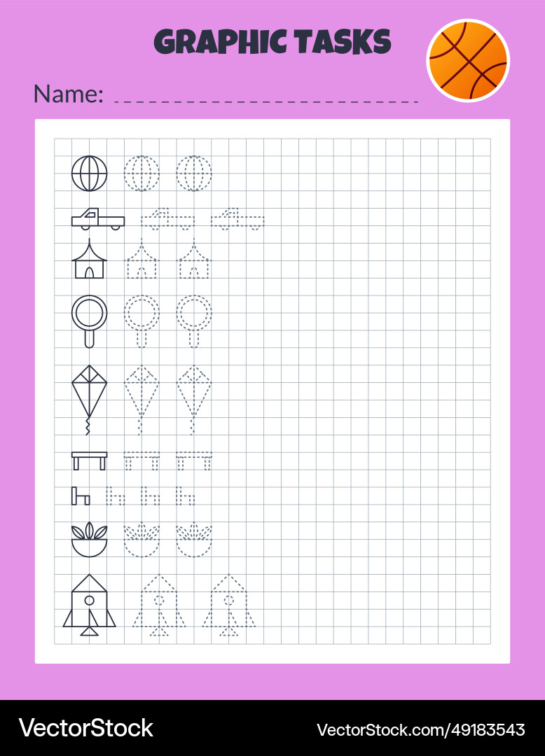 Graphic tasks by cells educational game for kids Vector Image