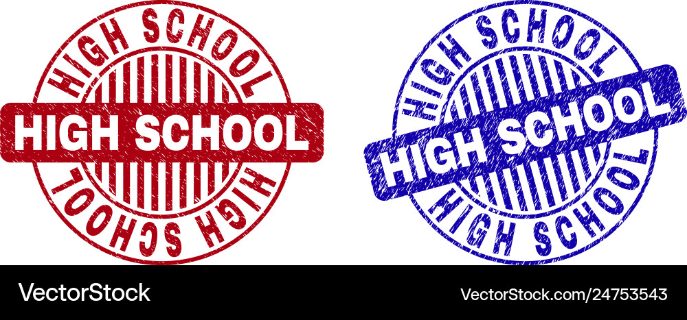 Grunge high school textured round stamp seals Vector Image