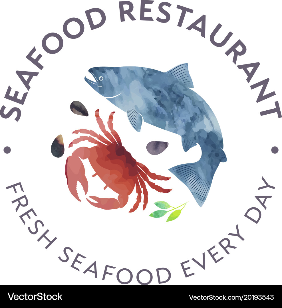Logo seafood watercolor red crab shells fish Vector Image