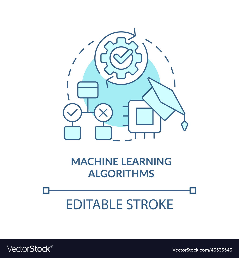 Machine learning algorithms turquoise concept icon