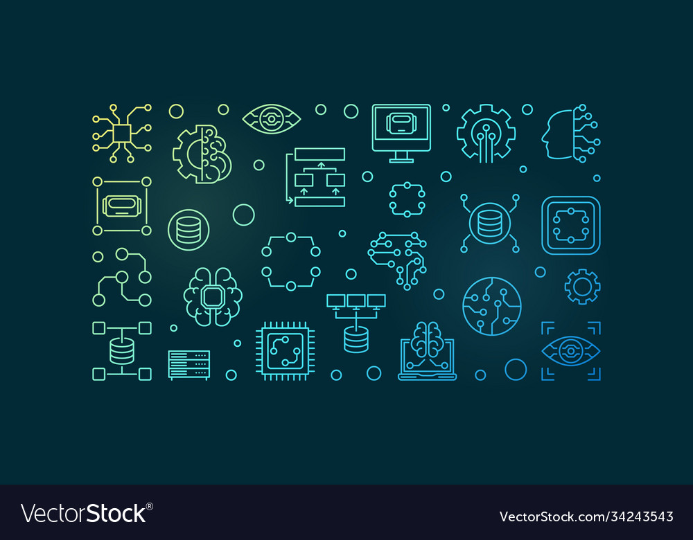 Machine learning colored horizontal banner Vector Image