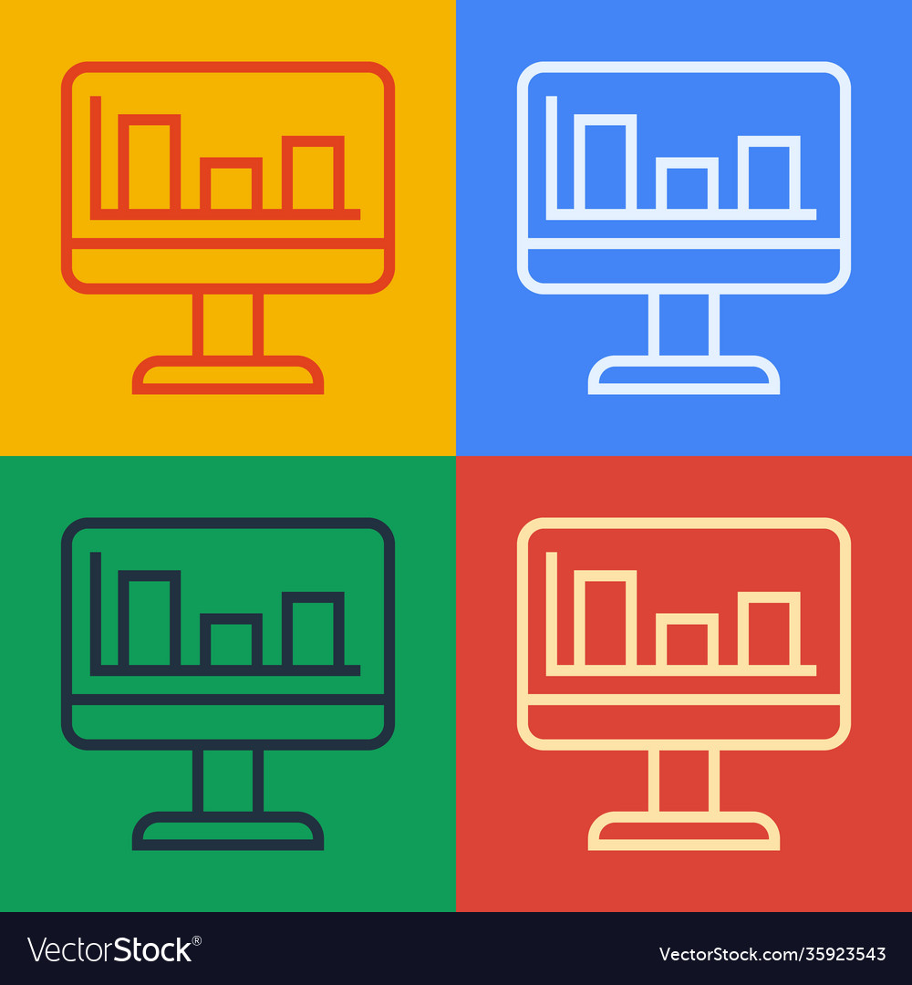 Pop art line computer monitor with graph chart Vector Image