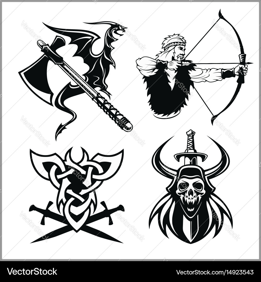 Set of viking emblems labels and logos Royalty Free Vector