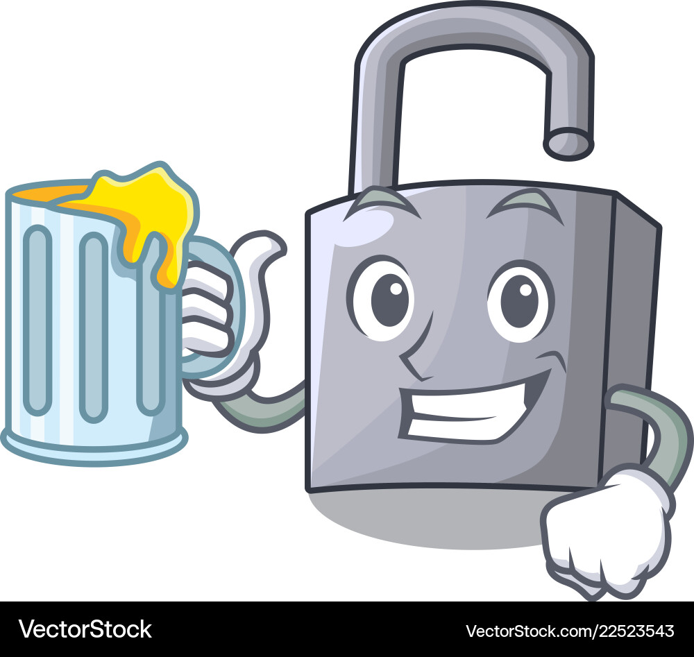 With juice unlocking padlock on cartoon gate Vector Image