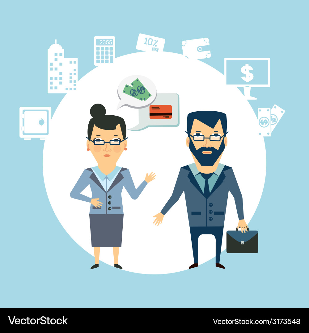 Bank employee to talk customers Royalty Free Vector Image
