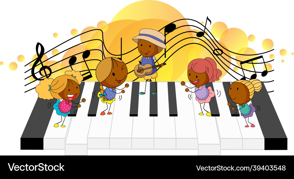 Electronic keyboard with many happy kids Vector Image