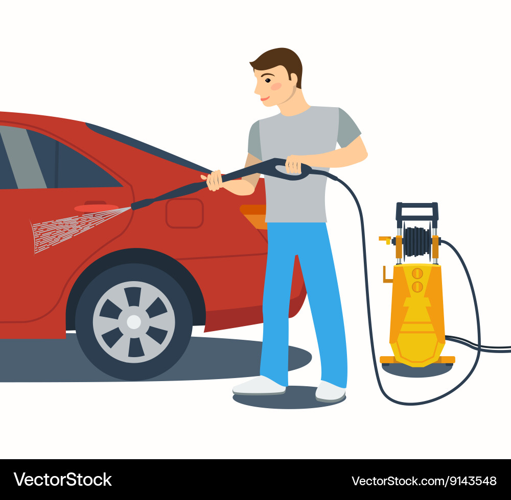 Flat style of man washing a Royalty Free Vector Image