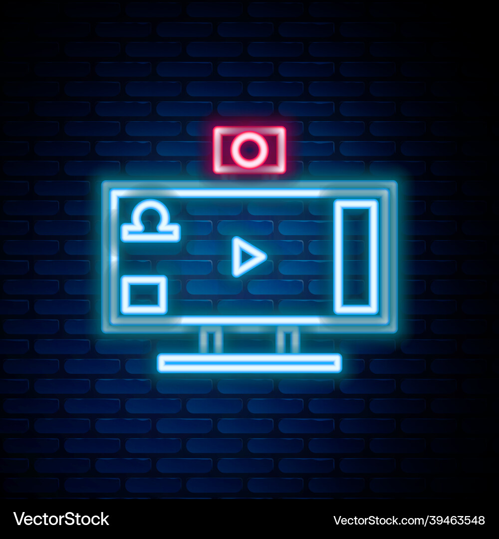 Glowing neon line live streaming online videogame Vector Image