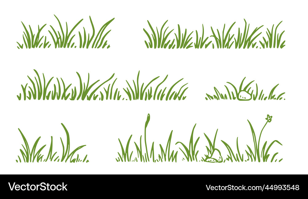 Grass doodle sketch style set hand drawn green Vector Image