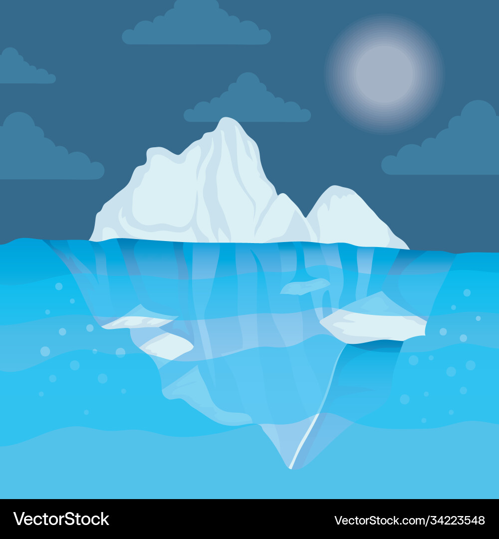 Iceberg block arctic night scene landscape Vector Image