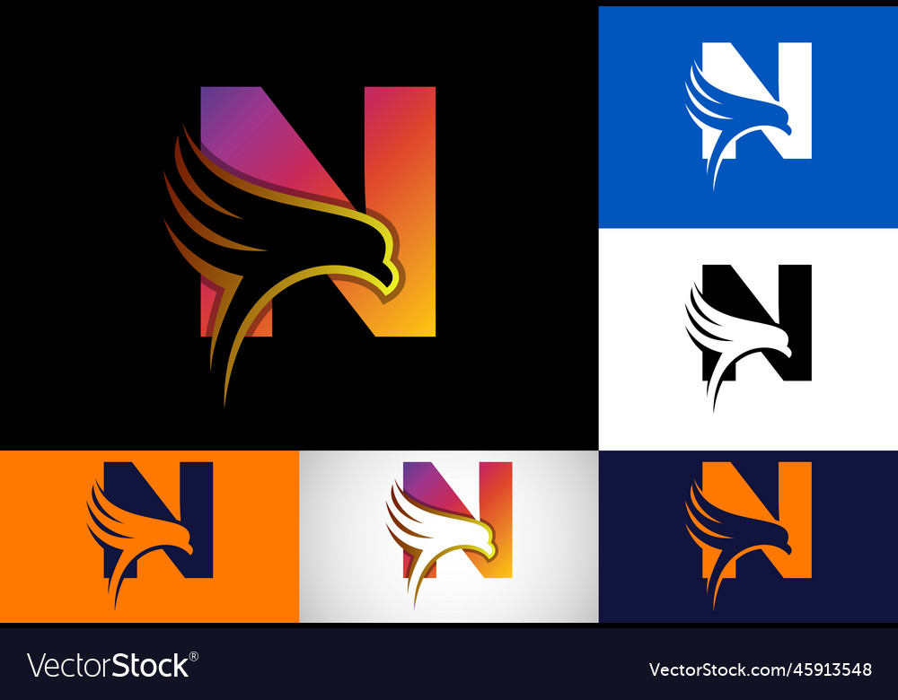 Initial n monogram letter with eagle head Vector Image