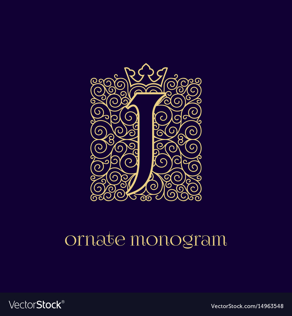 Monogram with crown j Royalty Free Vector Image