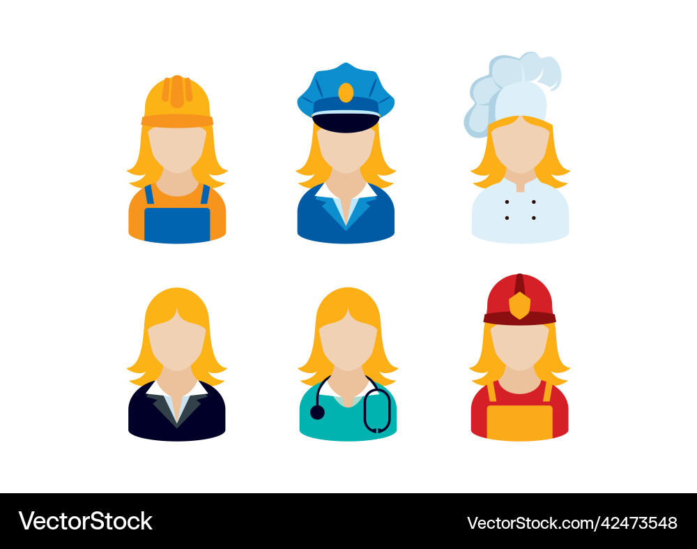 Professional women occupation icon set Royalty Free Vector