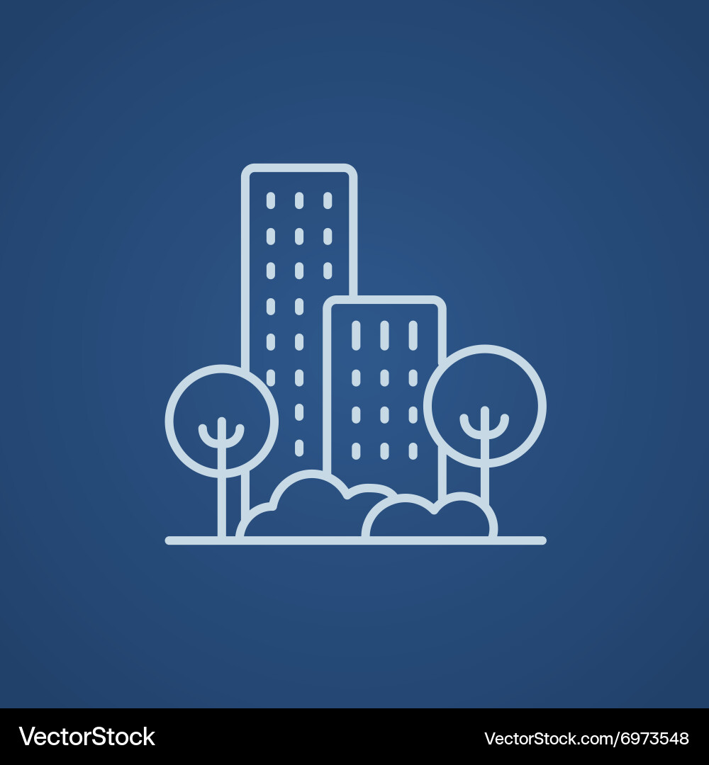 Residential building with trees line icon Vector Image