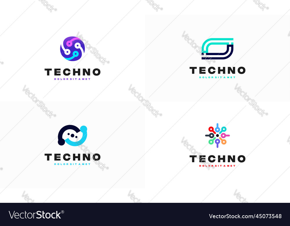 Set of pixel technology logo designs concept Vector Image