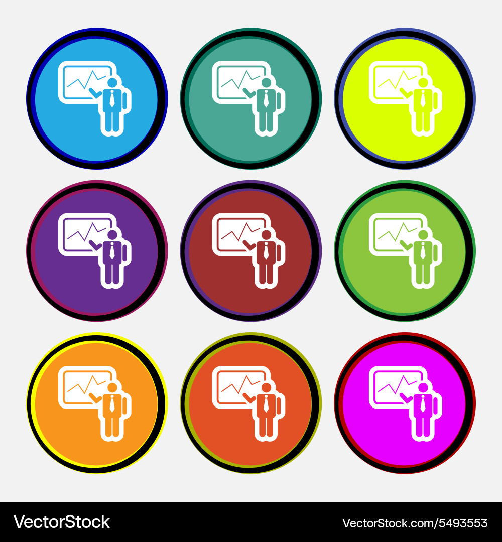Businessman making report icon sign nine multi Vector Image