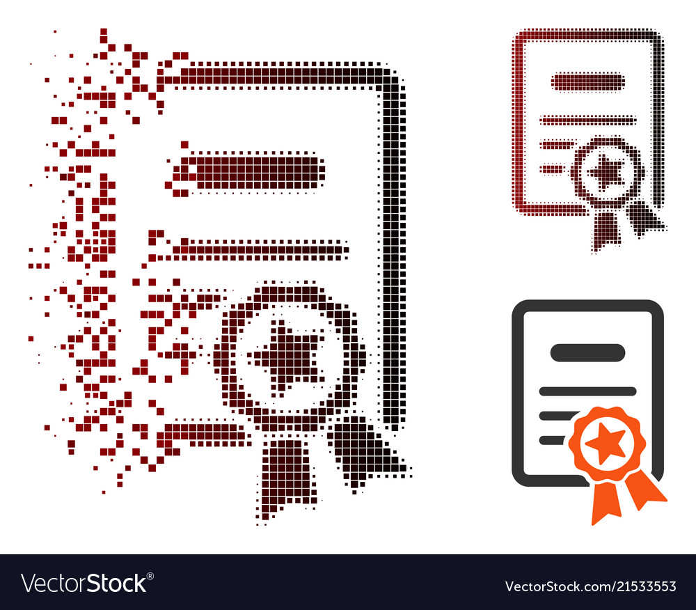 Dissolved pixel halftone certified diploma icon Vector Image Dissolved pixel halftone certified diploma icon Vector Image