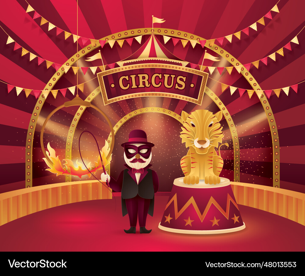 Great circus show tiger on a circus stand Vector Image