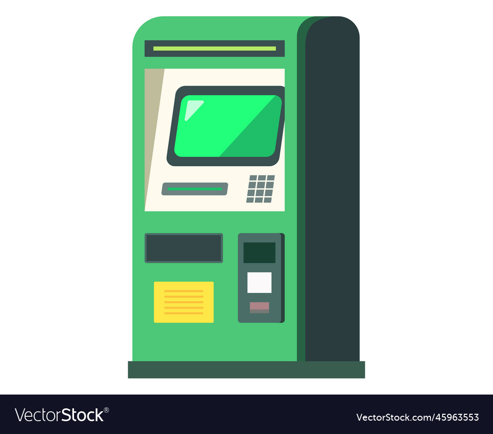 Green atm with cash withdrawal screen Royalty Free Vector