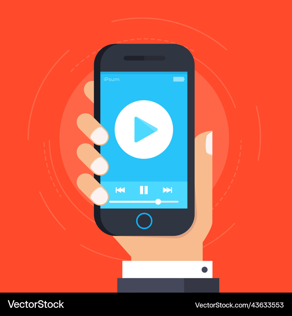 Hand holding smartphone with player on the screen Vector Image